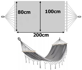 Verk Group Zahradní houpací síť turistická šedá střapec houpačka boho bag 200 x 100cm