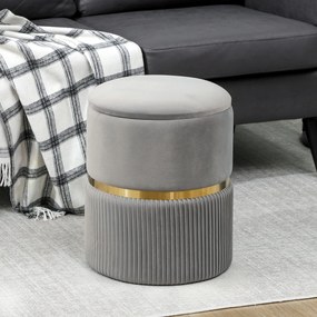 HOMCOM kulatý úložný taburet se sametovým potahem a odnímatelným víkem — 36.1 × 36.1 × 43.9 cm, světle šedý