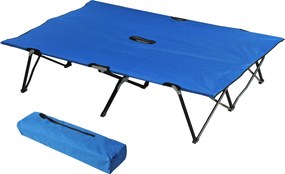 Outsunny Skládací Kempovací Postel pro 2 Osoby, Dvojitá Kempovací Postel s Nosností až 136 kg, Ocelový Oxford Modrá+Černá 193 x 125 x 40 cm | Aosom
