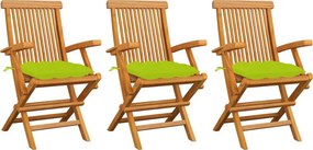 vidaXL Zahradní židle s mi poduškami 3 ks masivní teak [3062530] Barva: Jasně zelená