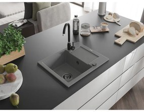 Mexen Enzo, granitový dřez 576x465x174 mm, 1-komorový, šedá s černým sifonem, 6506571005-71-B
