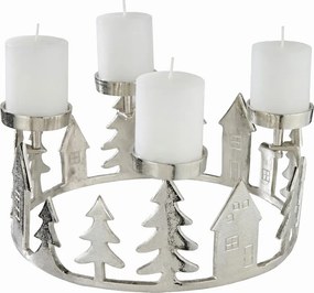 Adventní věnec domečky 35 cm - stříbrná
