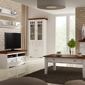 Massive home | Belluno Elegante velká bílá vitrína 2D z masivu s ořechovou deskou