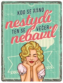 Postershop Plechová cedule: Kdo se ráno nestydí, ten se večer nebavil - 30x40 cm