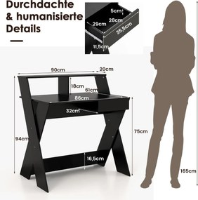 Costway Počítačový stůl ve tvaru X se zásuvkou a monitorem, černý