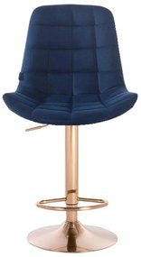 Velurová barová židle PARIS - modrá na zlaté podstavě