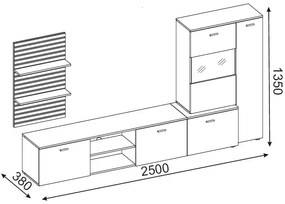 Obývací stěna Heathrow, bílá/dub artisan, s osvětlením