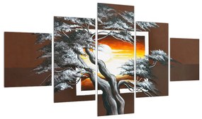 Moderní obraz stromu a východu slunce (125x70 cm)