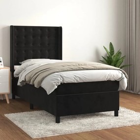 vidaXL Box spring postel s matrací 90x200 cm samet [3132899] Barva: Černá