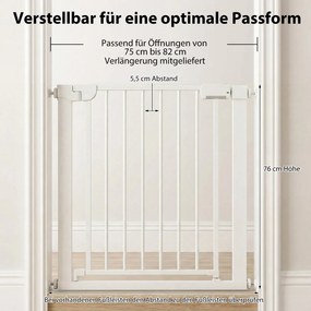 Costway Schodišťová brána bez vrtání se šířkou 75-82 cm Auto-Close dveřní brána