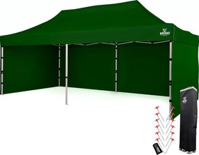 BRIMO Nůžkový párty stan 3x6 m hliníkový – Elegantní a rychle rozložitelný - s 3 stěnami - Zelená P. Alu