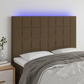 Čelo postele s LED tmavě hnědé 144x5x118/128 cm textil 3122425