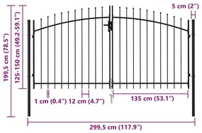 vidaXL Marketos Plotová branka Woerden s dvojitými dveřmi a hroty nahoře 299,5 x 199,5 cm