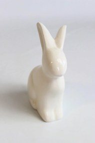 Bílý keramický zajíc sedící 15cm