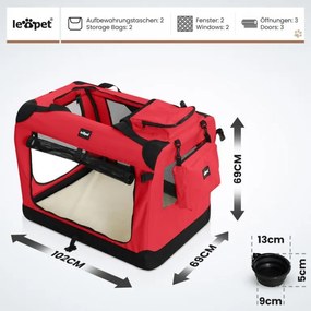 Leopet Přepravní box pro psy XXXL, 102 x 69 x 69 cm, červený