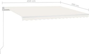 Ručně zatahovací markýza s LED světlem 450 x 300 cm krémová 3068922