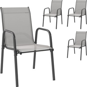Outsunny 4ks zahradních židlí — stohovatelné, prodyšné opěradlo, opěrky paží, odolné vůči počasí, nosnost 120 kg — 51 × 69 × 87 cm — světle šedá | Aos