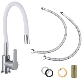 Gamma Flex 2000, stojánková dřezová baterie s flexibilním ramenem, bílá matná-chromová, GMA-BFX-2000WH