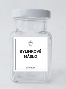Samolepka na kořenky BYLINKOVÉ MÁSLO bílá 5 × 5 cm tučné písmo