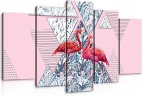 Obraz 100x60 Flamingo růžový tropy abstrakce geometrie moderní styl