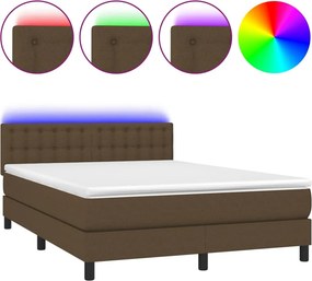 Box spring postel s matrací a LED tmavě hnědá 140x190 cm textil 3133472