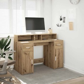 vidaXL Psací stůl s LED světly 120 x 55 x 91 cm kompozitní dřevo [3309418] Barva: dub artisan