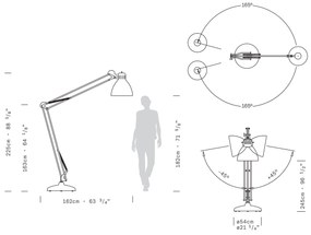 Leucos 0011101 JJ Big, černá stojací lampa se stmívačem, 1x45W LED 2700/3000K, výška 225cm