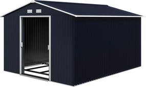 Zahradní domek Outsunny 8,3 m² 277x322x192 cm s posuvnými dveřmi a šikmou střechou, vyztužená základna (podlaha není součástí balení) a 4 okna šedá |