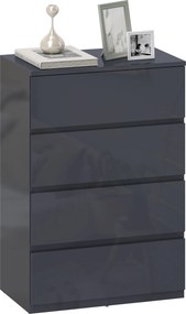 HOMCOM komoda se 4 zásuvkami, vysoce lesklý úložný nábytek, soft-close, 55 x 34 x 80 cm, šedá