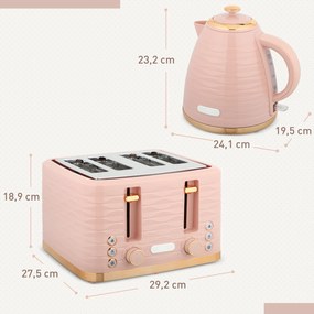 HOMCOM 2v1 toustovač a rychlovarná konvice, 7 stupňů opékání, funkce rozmrazování a ohřívání, růžová