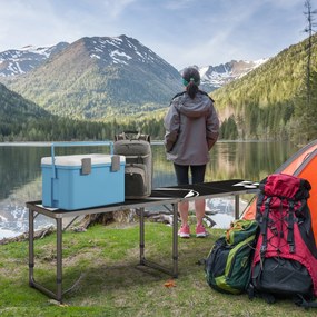 Kempingový stůl, skládací, lehký, výškově nastavitelný, hliníkový rám, 240 x 60 x 54/62/70 cm, černý