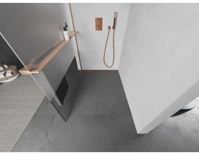 Mexen Kioto+, sprchová zástěna Walk-In s poličkou a věšákem 120 x 200 cm, 8mm čiré sklo-námraza, měděný matný profil, 800-120-121-65-35