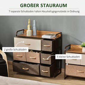HOMCOM Textilní Komoda s 7 Skládacími Zásuvkami, Dřevěný Přední Panel a Kovový Rám pro Ložnici a Obývací Pokoj 80x29x78,5 cm