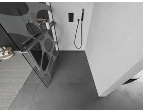 Mexen Kioto+ L, sprchová zástěna Walk-In s poličkou a věšákem 90 x 200 cm, 8mm čiré sklo bílý vzor, ​​grafitový profil, 800-090-123-66-97