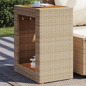 vidaXL Zahradní stolek s dřevěnou deskou 60x40x75 cm polyratan [366303] Barva: Béžová