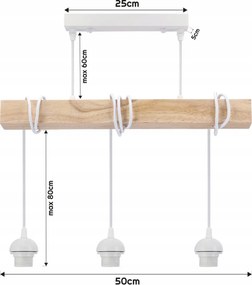 LED stropní závěsné svítidlo bílé dřevěný trám 3xE27 lustr hustá koule LUCA