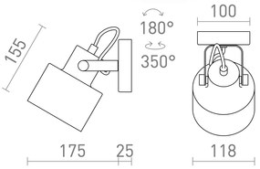 Rendl R13902 přisazené svítidlo CELEIA, matná černá, česaná měď, E27, ø11,8cm