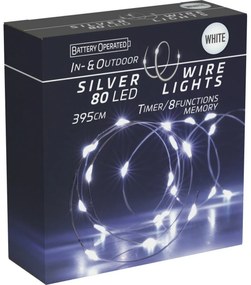Světelný drát s časovačem Silver lights 80 LED, studená bílá, 395 cm