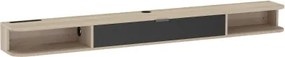HOMCOM Závěsný TV nábytek, TV nábytek pro televize až do 190,5 cm, výklopná zásuvka, 2 police, 180x24x16 cm, přírodní dřevěný vzhled