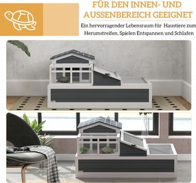 Školní domeček pro ropuchy, 2 podlaží, pro vnitřní i venkovní použití, balkon, jedlové dřevo, šedá barva