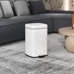 HOMCOM 20L Pěnový Odpadkový Koš z Nerezové Oceli s Tichým Víkem, Kompaktní, Odnímatelný Vnitřní Kbelík, 28L x 35Š x 45V cm, Bílý