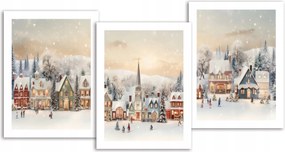 Triptych Set 3 Plakátů Zimní město Svatá Zima Sníh P2388_40x50