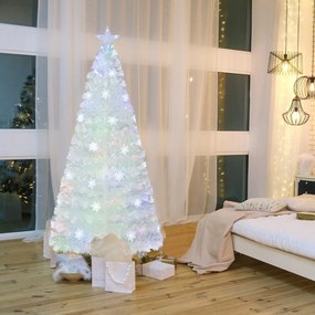 Costway Umělý vánoční stromek 180 cm s barevnými LED světly a optickými vlákny