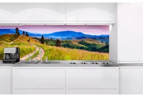 DIMEX | Fototapeta do kuchyně Příroda s červánky KI-180-082 | 180 x 60 cm | zelená, modrá, růžová