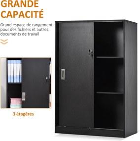 HOMCOM Zamykatelný kancelářský skříň s posuvnými dveřmi rozměry 80Š x 40H x 120V cm 2 police Dřevotříska Černá