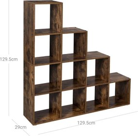 Stupňovitý regál, 129,5x129,5x29 cm, rustikální hnědá