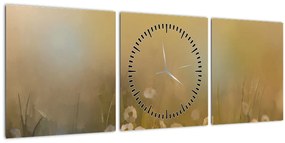 Obraz - Olejomalba sedmikrásek (s hodinami) (90x30 cm)