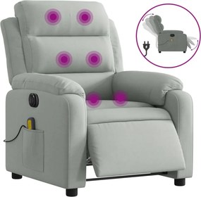 Elektrické masážní polohovací křeslo světle šedé samet 3205081