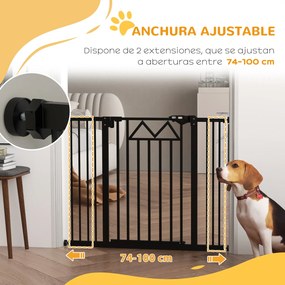 PawHut Nastavitelná bezpečnostní bariéra 74-100 cm s automatickým zámkem a dvojitým zámkovým systémem a 2 prodlouženími 7/14 cm pro dveře, chodby a s…
