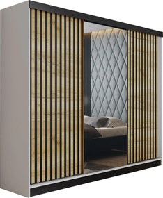 Posuvná skříň MALANI 200 - bílý + dub Craft zlatý 200x205x59 cm